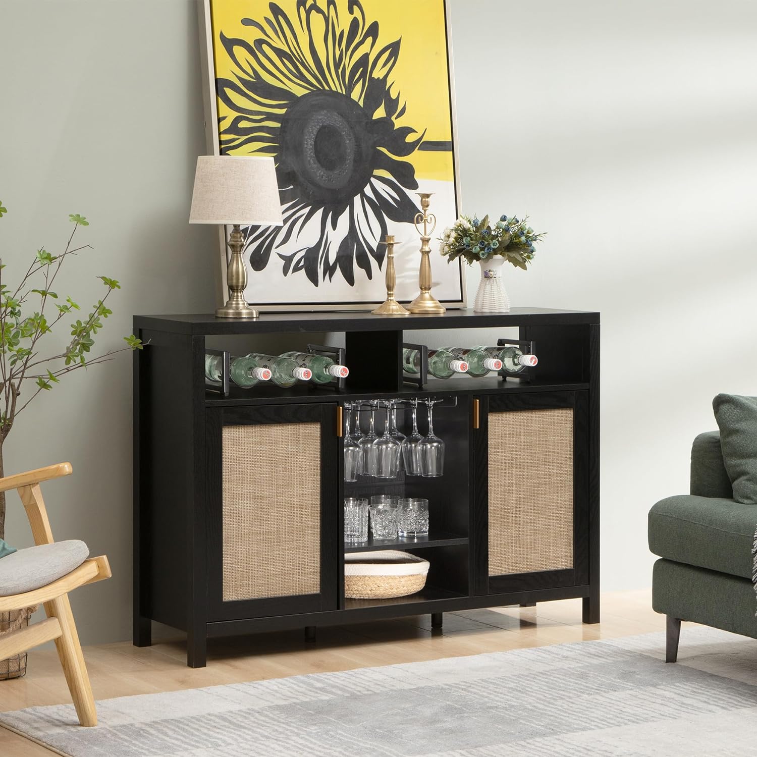 Black Bar Cabinet with Glass Holder – Sicotas