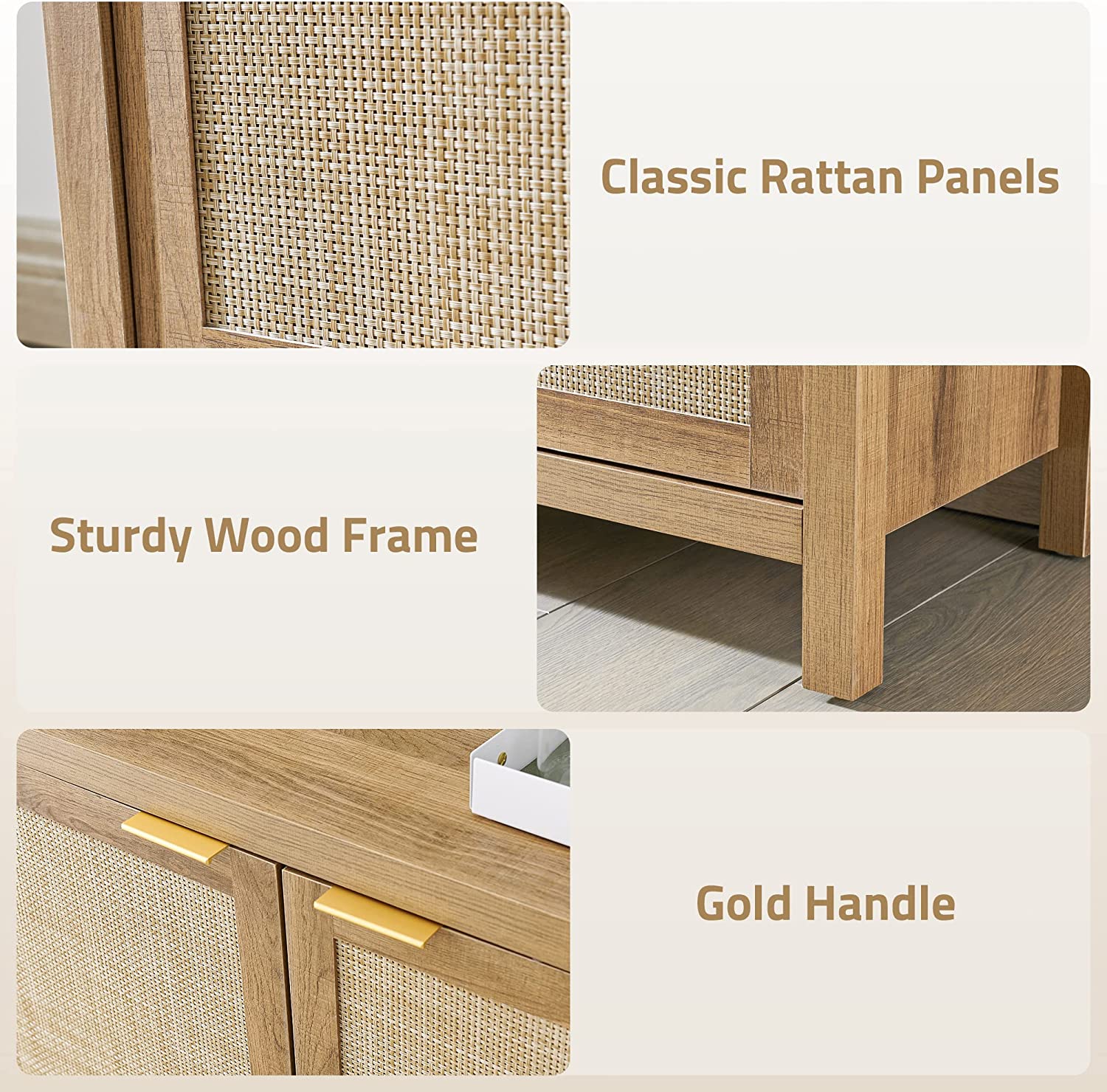 Rattan Sideboard Buffet Cabinet boho accent liquor coffee bar cupboard ...